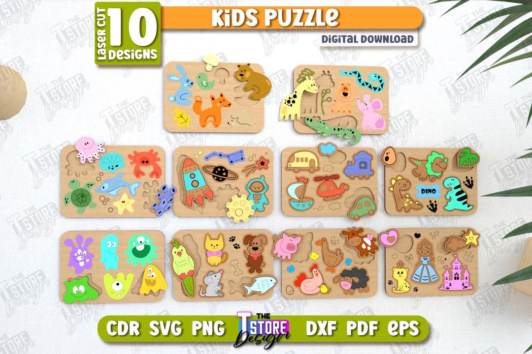 Wooden Kids Puzzles Laser Cut Bundle, 3D Animal Puzzle Set, Kid Puzzles ...