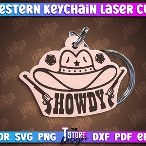 Western Keychains Laser Cut Bundle, Cowboy Wild West SVG, Western ...