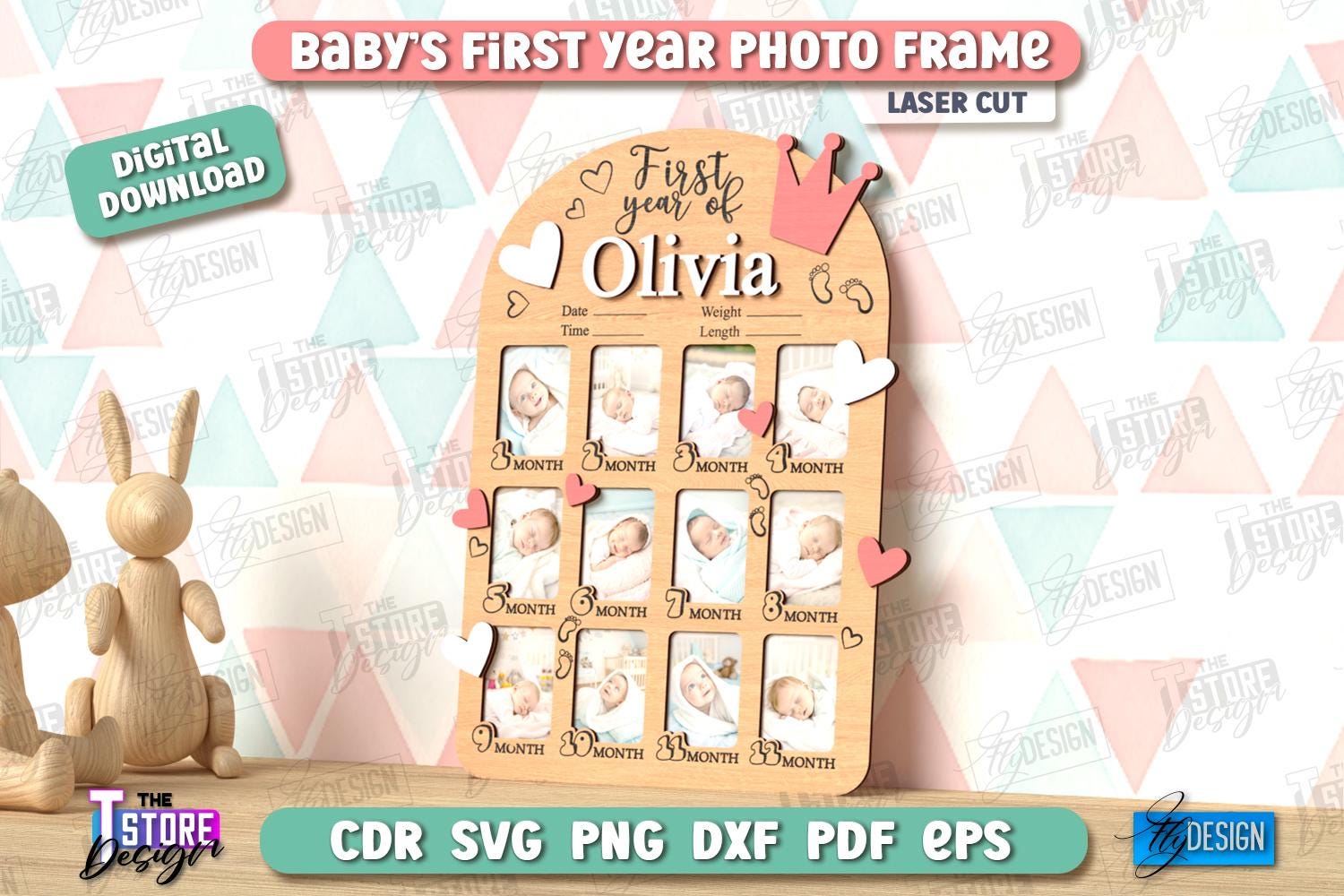 Baby’s First Year Photo Frame Laser Cut Bundle, Newborn Memory Keepsake ...