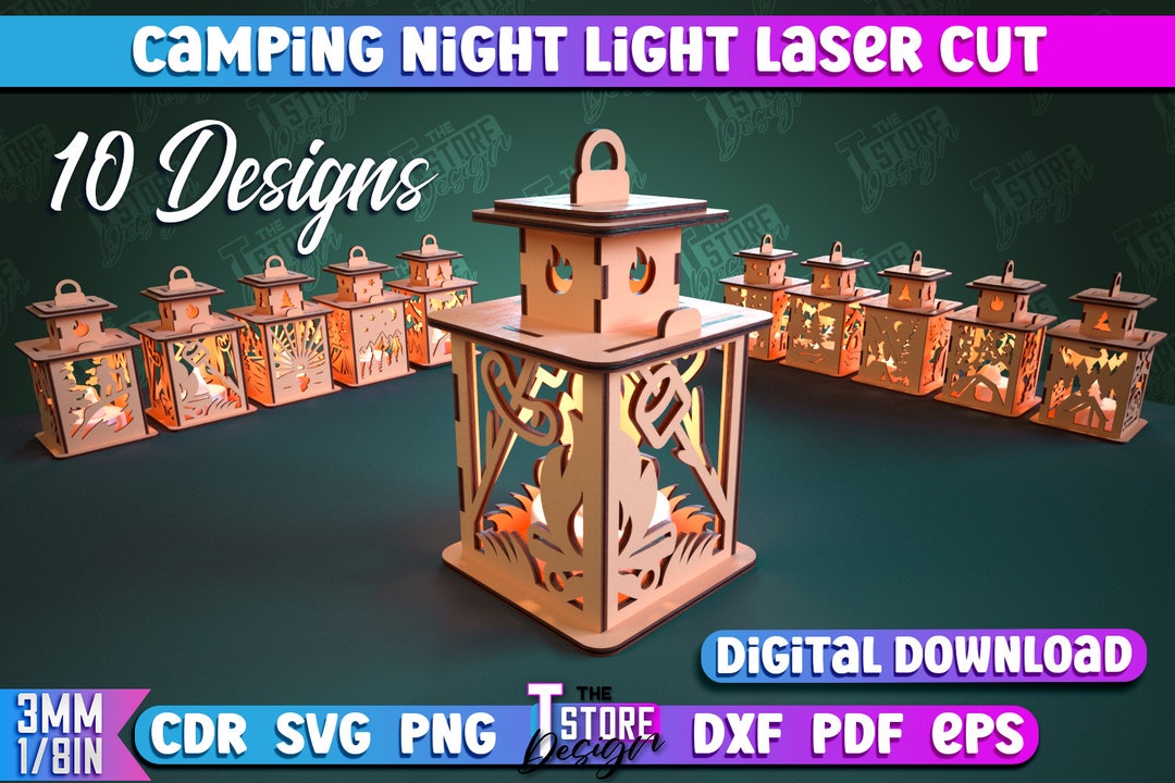 Night Light Camp Laser Cut, Night Light SVG Design, Camping Lantern ...