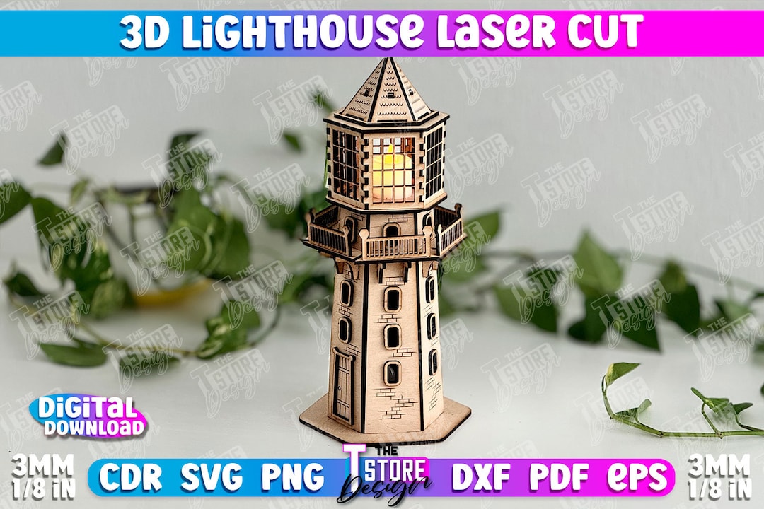 3D Lighthouse Laser Cut, Laser Cut Lighthouse Digital File, Wooden 3D ...