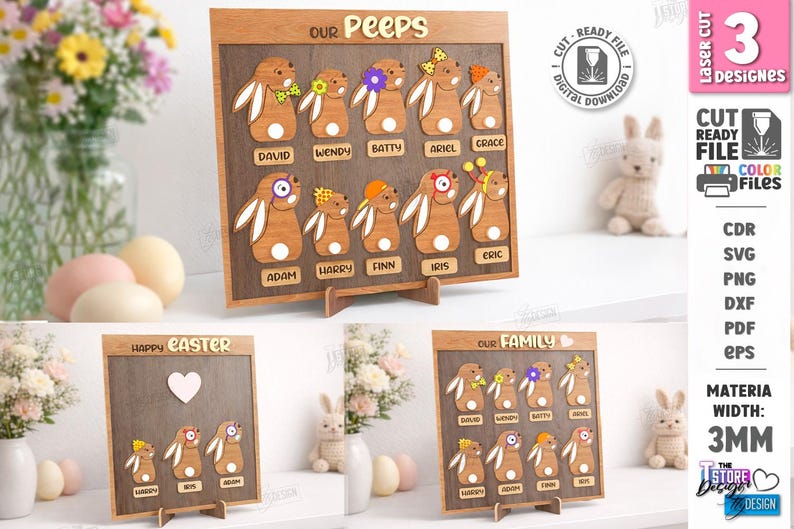 3d Family Easter Welcome Signs Laser Cut Bundle, Personalized Family ...