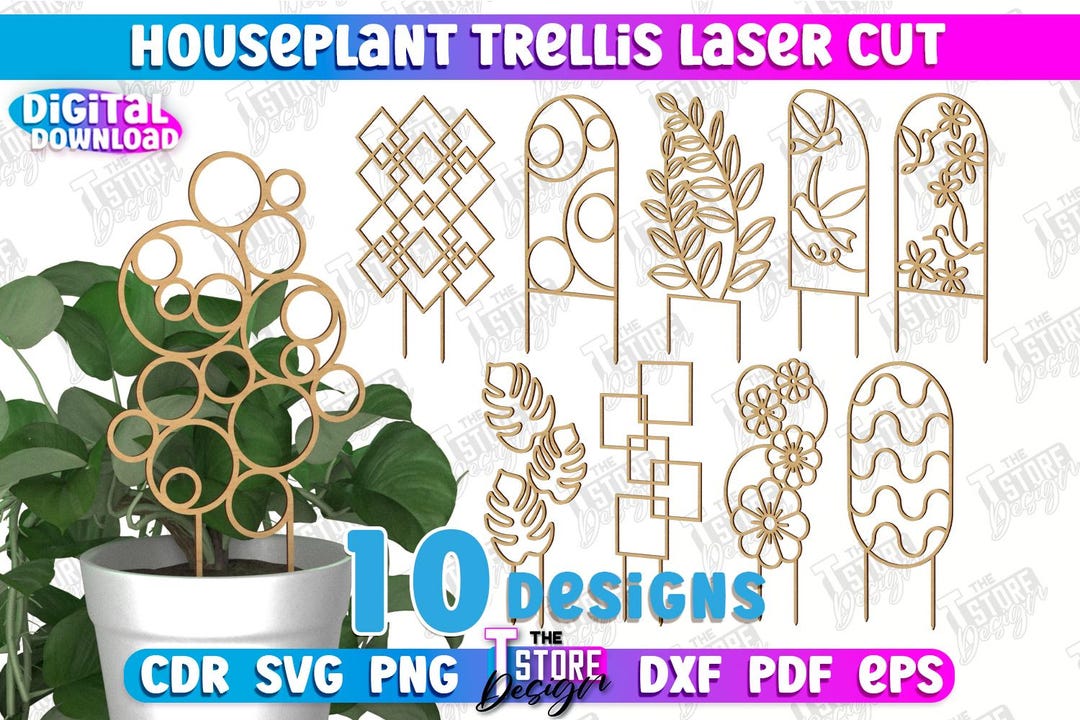 Houseplant Plant Stakes Laser Cut Bundle, Plant Trellis Svg, Flower ...