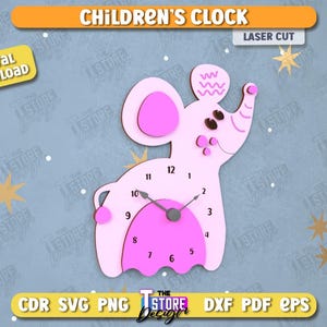 Children's Clock Laser Cut Bundle, Kids Wall Clock SVG, Kids Room Wall ...
