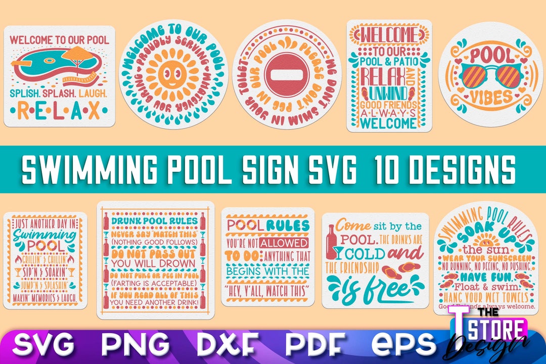 Swimming Pool Sign SVG Bundle | Summer Quotes Design | Swimming Pool ...