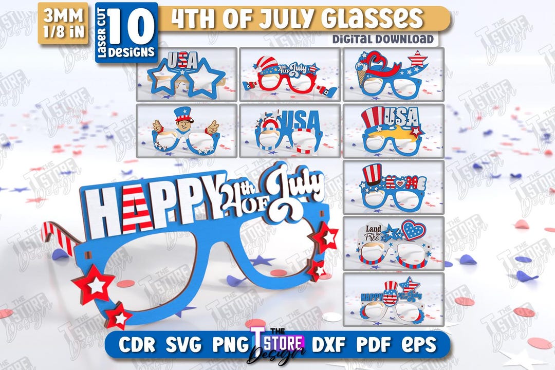 4th of July Glasses Lasercut, Patriotic Glasses, 4th of July Photo ...