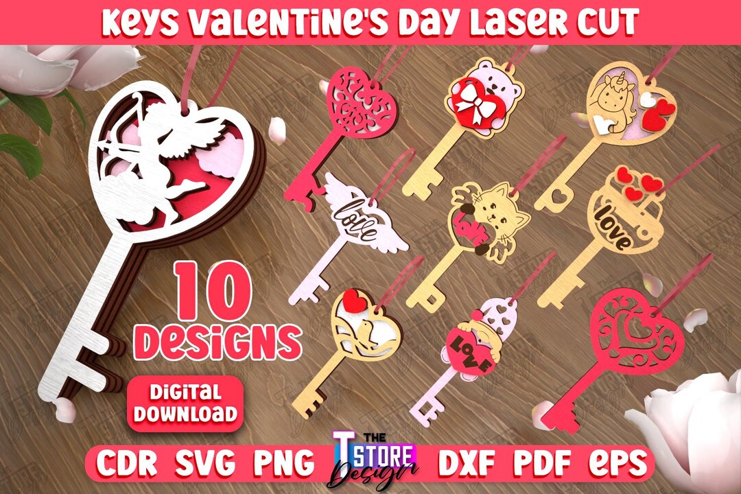 Valentine's Day Magic Keys Laser Cut Bundle, 3D Magic Keys, Happy ...