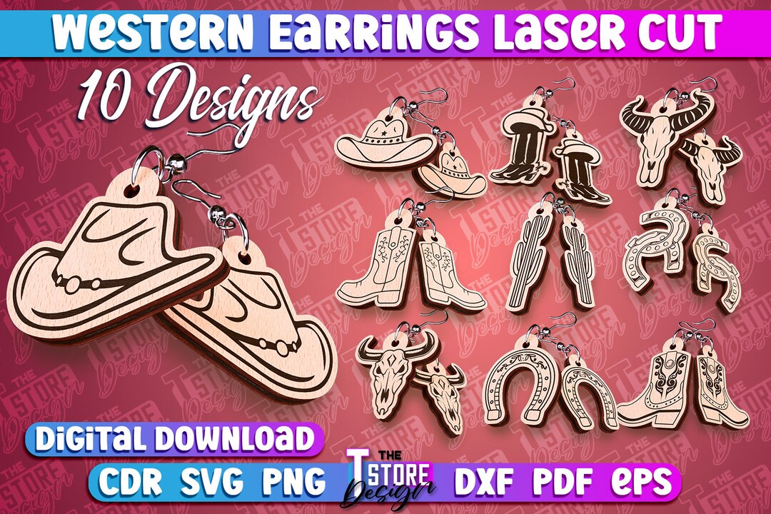 Western Earrings Laser Cut SVG | Western Cowboy Boots Earrings SVG ...