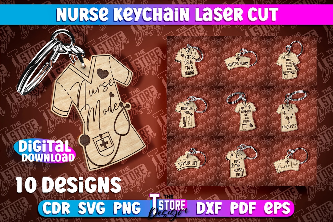 Nurse Keychain Laser Bundle | Nurse Design Laser Cut | Wooden Doctor ...