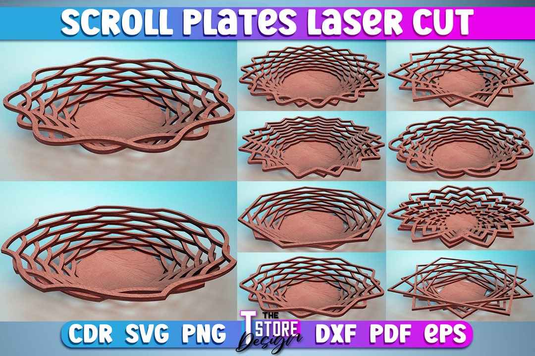 Scroll Plates Laser Cut SVG Bundle | Scroll Plates SVG Design | Laser ...