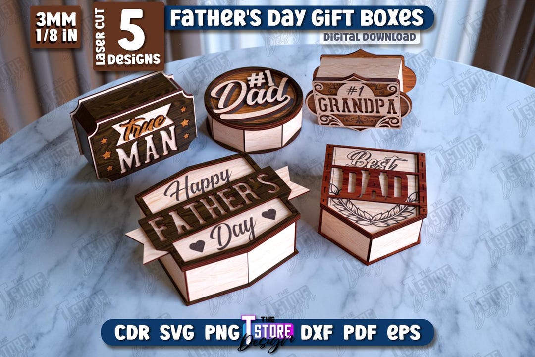 Father's Day Gift Boxes Laser Cut Bundle, 3D Wooden Boxes, Wooden ...