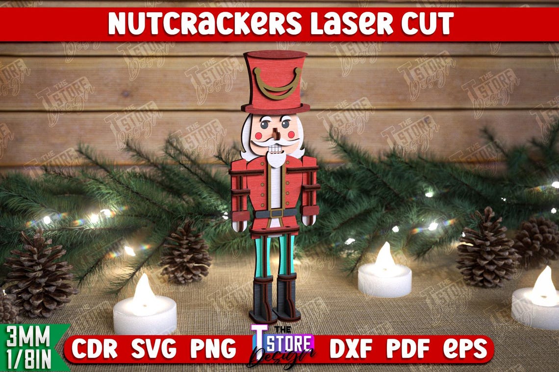 Nutcrackers Laser Cut Bundle, Standing Nutcracker SVG File, Xmas Wooden ...