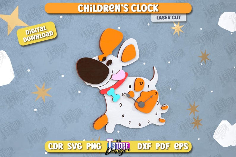 Children's Clock Laser Cut Bundle, Kids Wall Clock SVG, Kids Room Wall ...