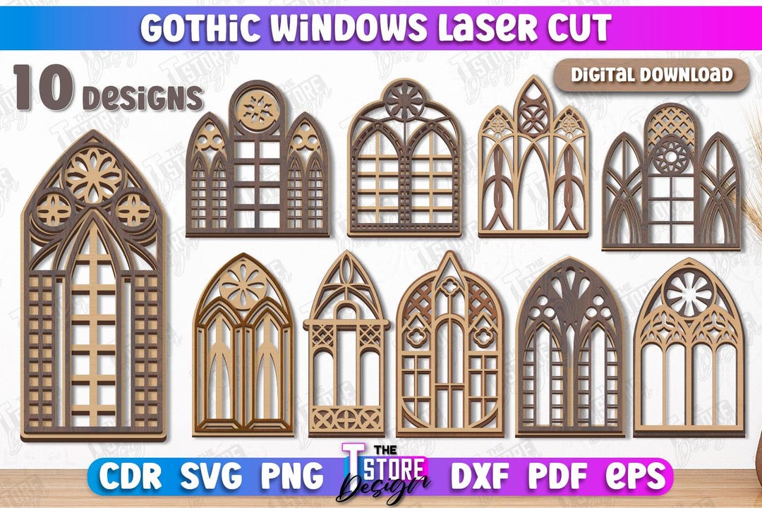 Gothic Windows Laser Cut Bundle, 3d Gothic Frames Laser Cut, Window Cut ...