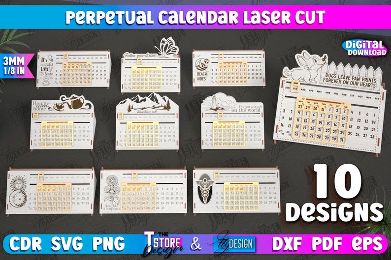 3D Perpetual Calendar Laser Cut Bundle, Desk Calendar Lasercut, Eternal ...
