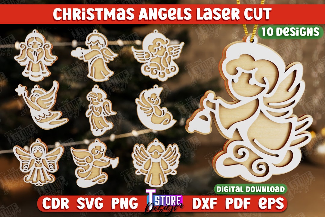 Christmas Angels Laser Cut, Angel Christmas Tree Ornament SVG, Laser ...