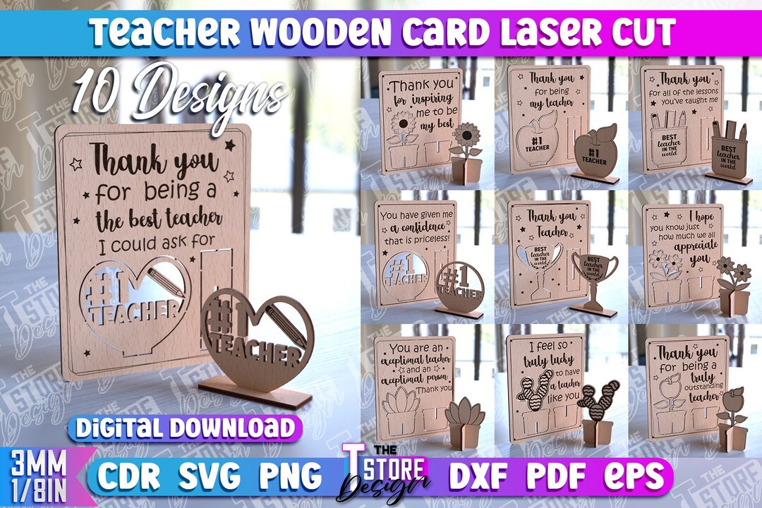 Teacher Wooden Card Laser Cut SVG Bundle, Teacher Laser Cut SVG Design ...