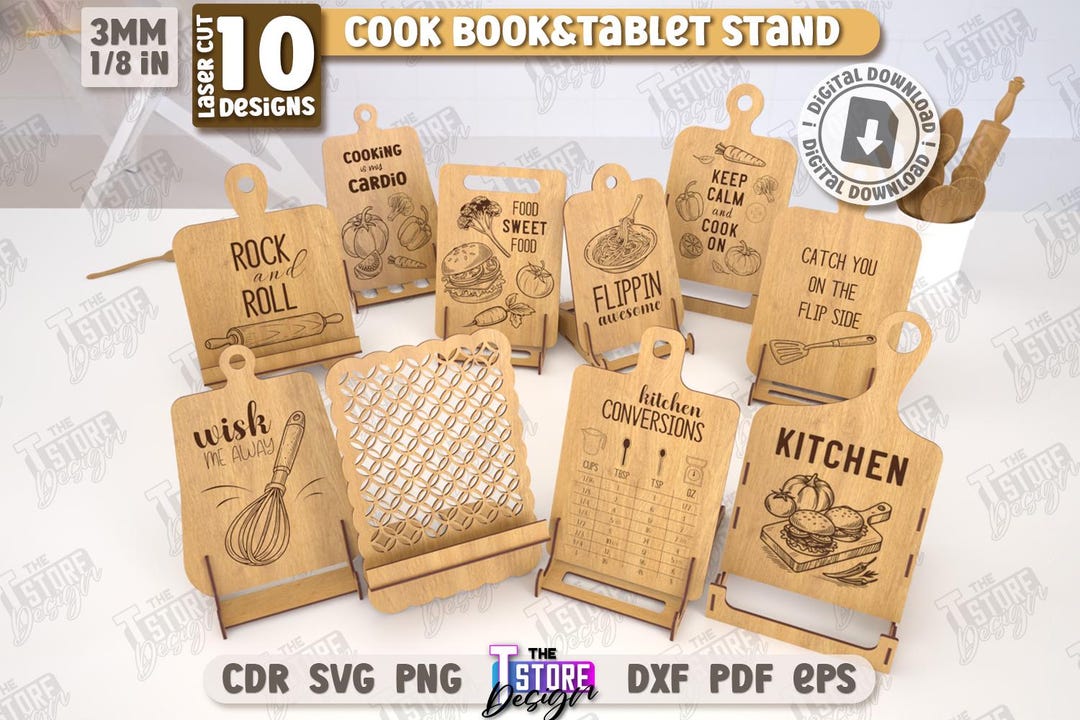 Cook Book Stands Laser Cut Bundle, 3d Recipe Book Display Stands ...