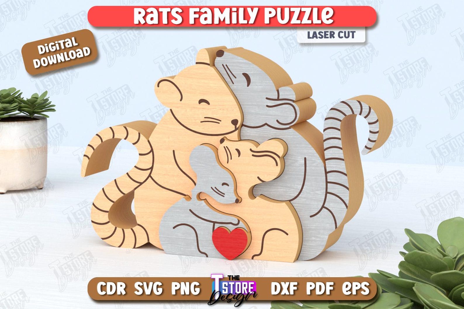 Rats Family Puzzle Laser Cut Bundle, 3D Wooden Family Puzzle, Family ...