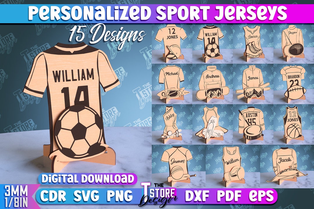 Personalized Sports Jerseys Laser Cut Bundle, 3D Customize Laser, Sport ...
