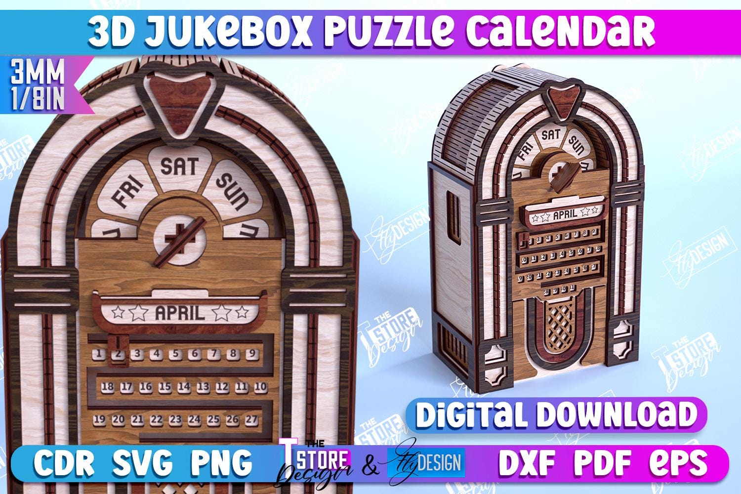 3d Wooden Jukebox Calendar Laser Cut, Calendar Laser Cut, Perpetual ...