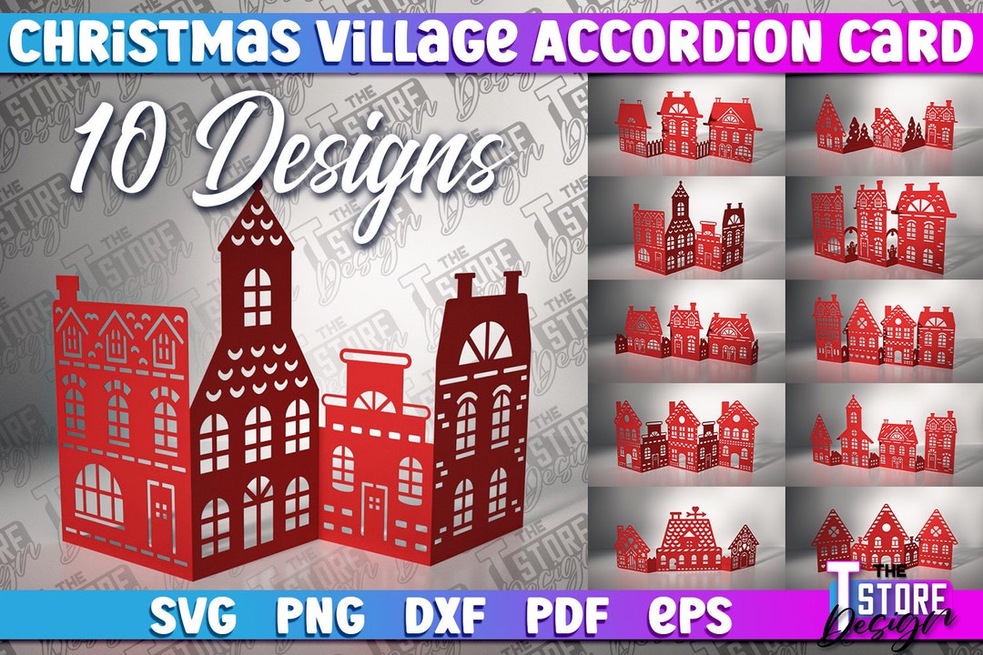 Christmas Village Accordion Card SVG Bundle | Paper Crafts | Christmas ...