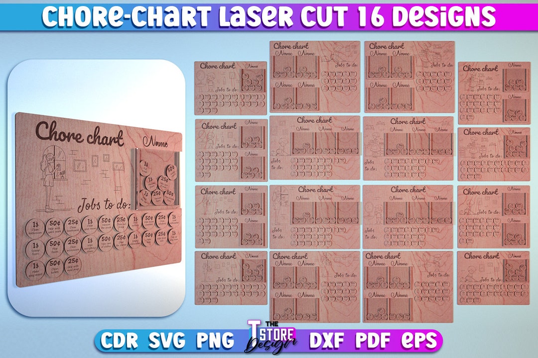 Chore Chart Laser Cut SVG Bundle | Chore Chart SVG Design | Laser Cut ...
