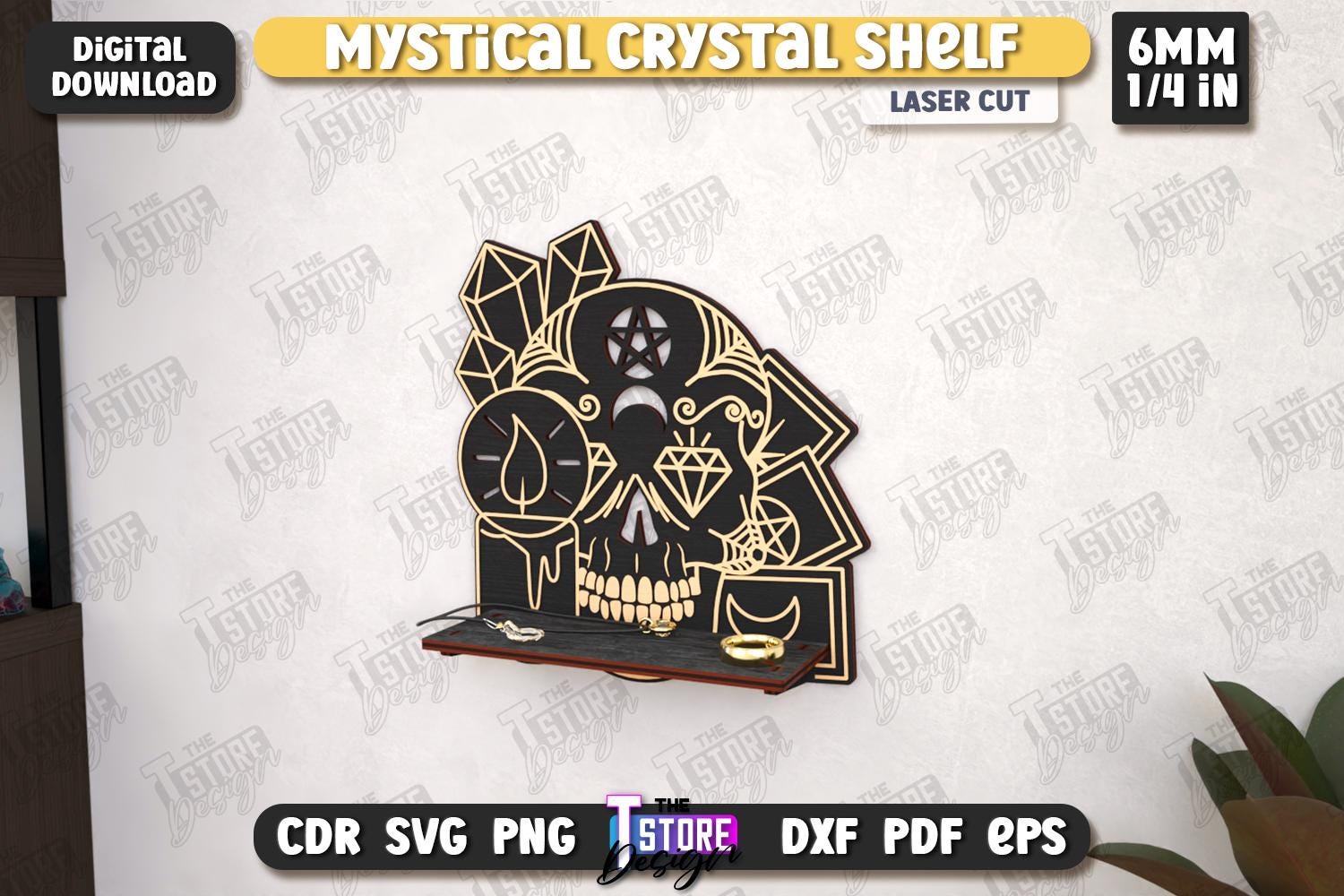 Mystical Crystal Shelves Lasercut Bundle, Wall Shelf, Mystical Design ...