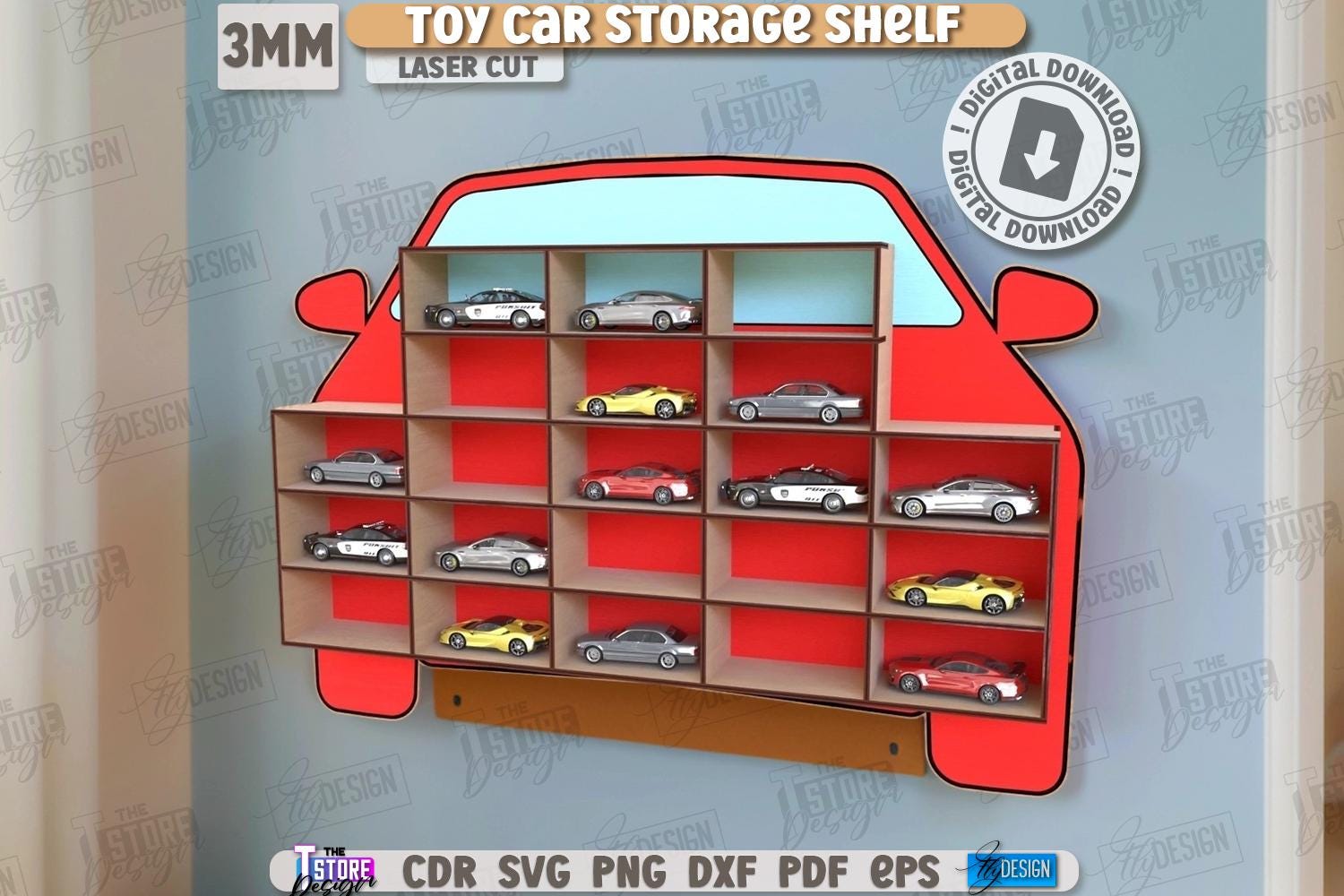3D Wooden Toy Car Storage Shelf Laser Cut Bundle, Car Storage Garage ...