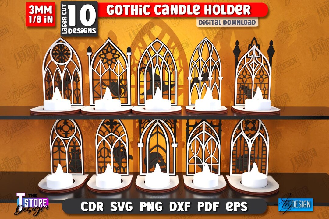 3d Gothic Tea Light Candle Holders Laser Cut Bundle, Gothic Style ...
