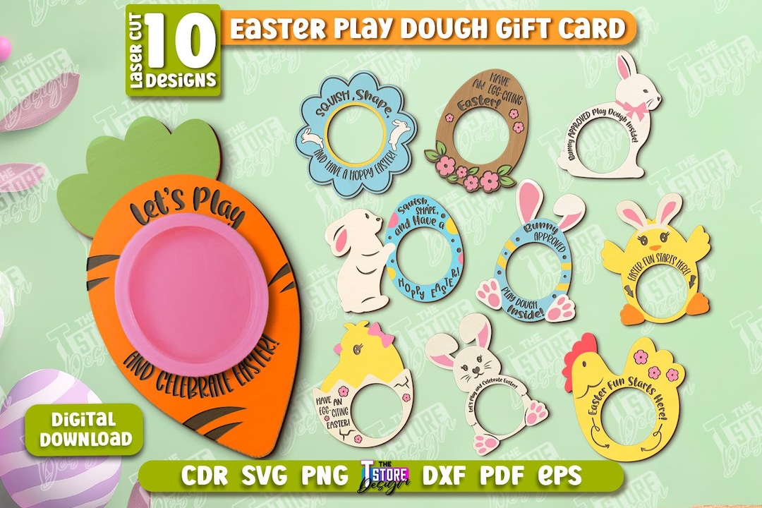 Easter Play Doh Gift Card Holders Lasercut Bundle, Play Dough Holder ...