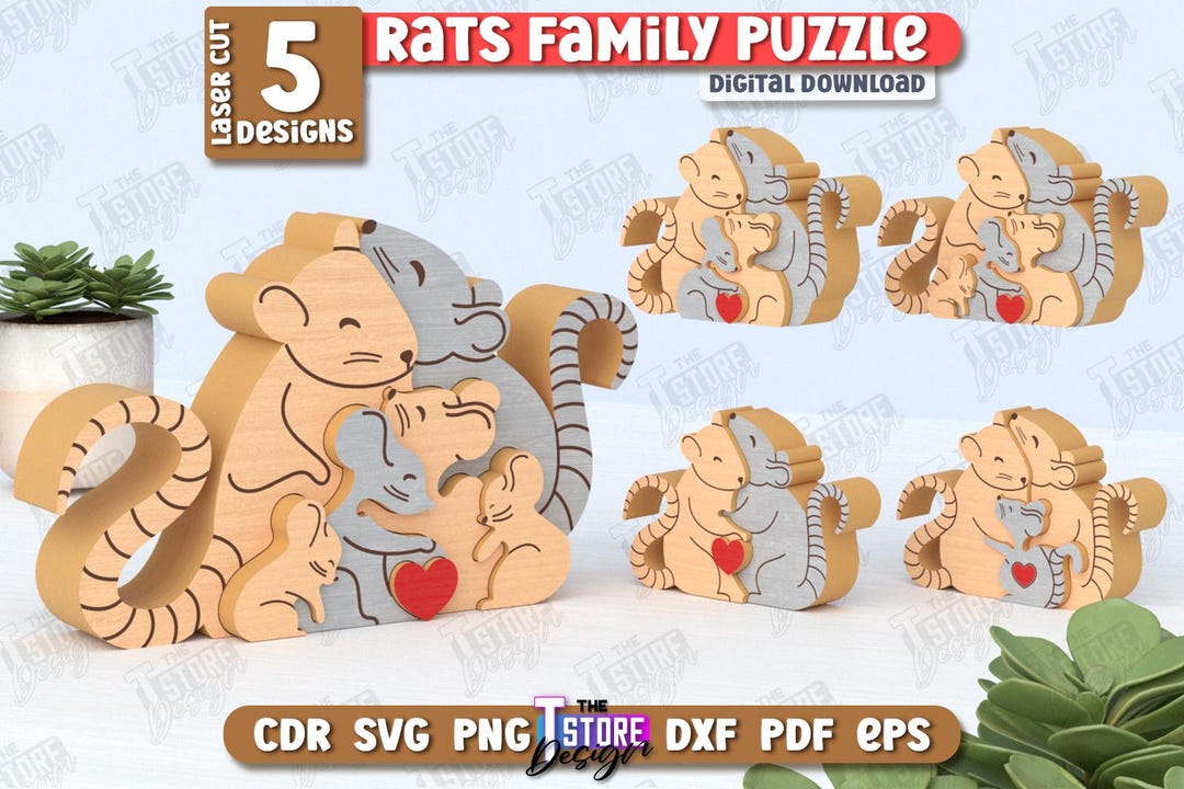 Rats Family Puzzle Laser Cut Bundle, 3D Wooden Family Puzzle, Family ...