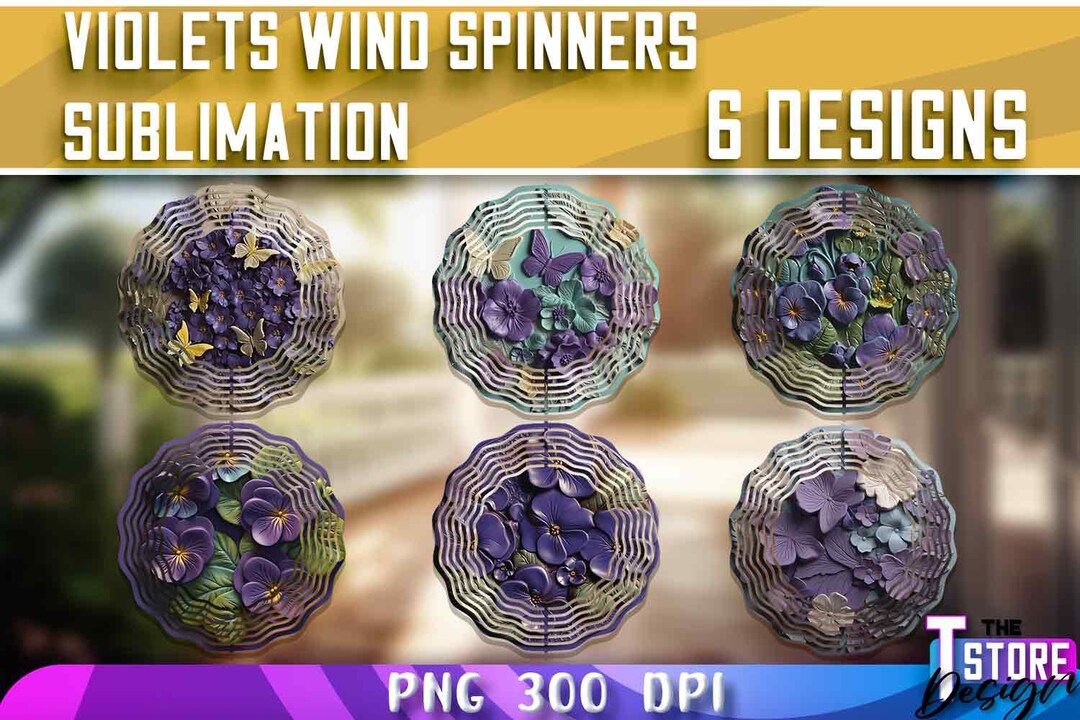 Violets Wind Spinners Sublimation PNG Bundle Flowers Sublimation Design ...