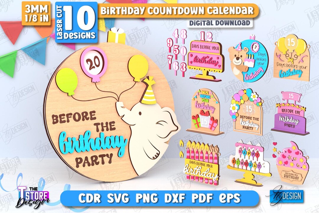 Birthday Countdown Calendar Laser Cut Bundle, Happy Birthday Decor ...