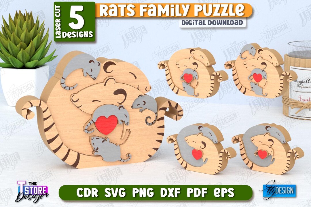 Rats Family Puzzle Laser Cut Bundle, 3D Laser Puzzle, Family Love ...