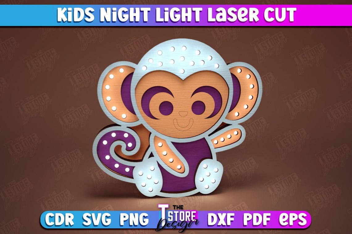 Kids Wooden Led Night Lamps Bundle, 3D Animals Led Light Box Lasercut ...