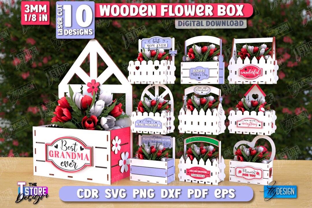 3D Wooden Flower Box Laser Cut Bundle, Mother's Day Gift, Wooden Flower ...