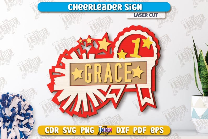 Cheerleader Sign Laser Cut Bundle, Cheerleading Name Sign, Sport Themed ...