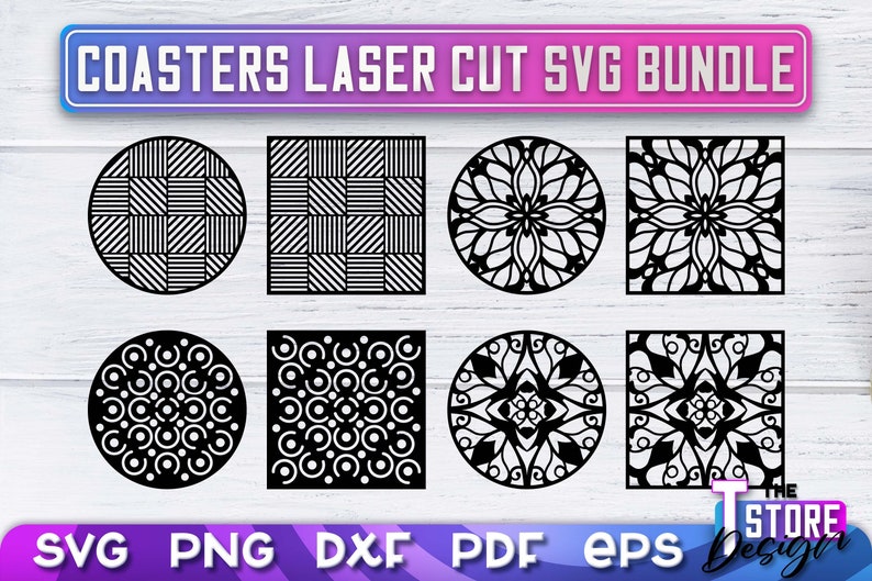 Coasters Laser Cut SVG Bundle | Engraving Design - Etsy