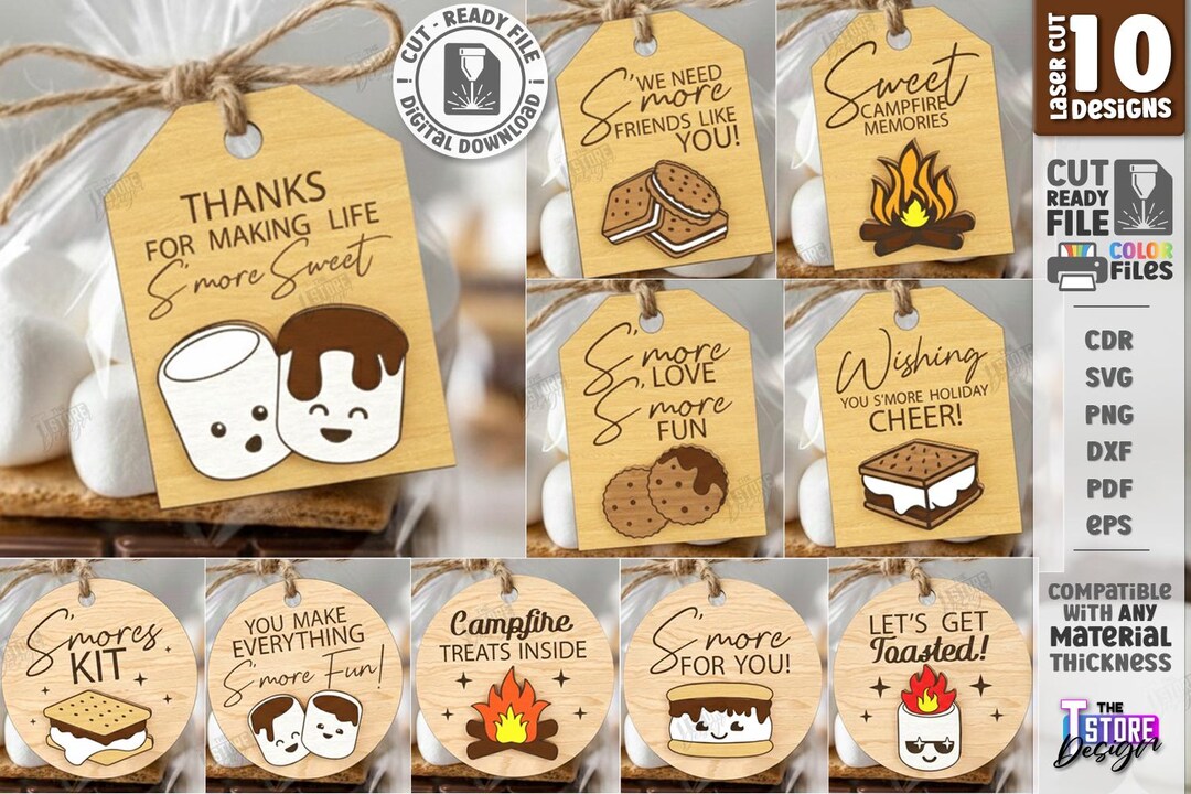 S'mores Gift Tags Laser Cut Bundle, Wooden Gift Tags Svg, Smores Quotes ...