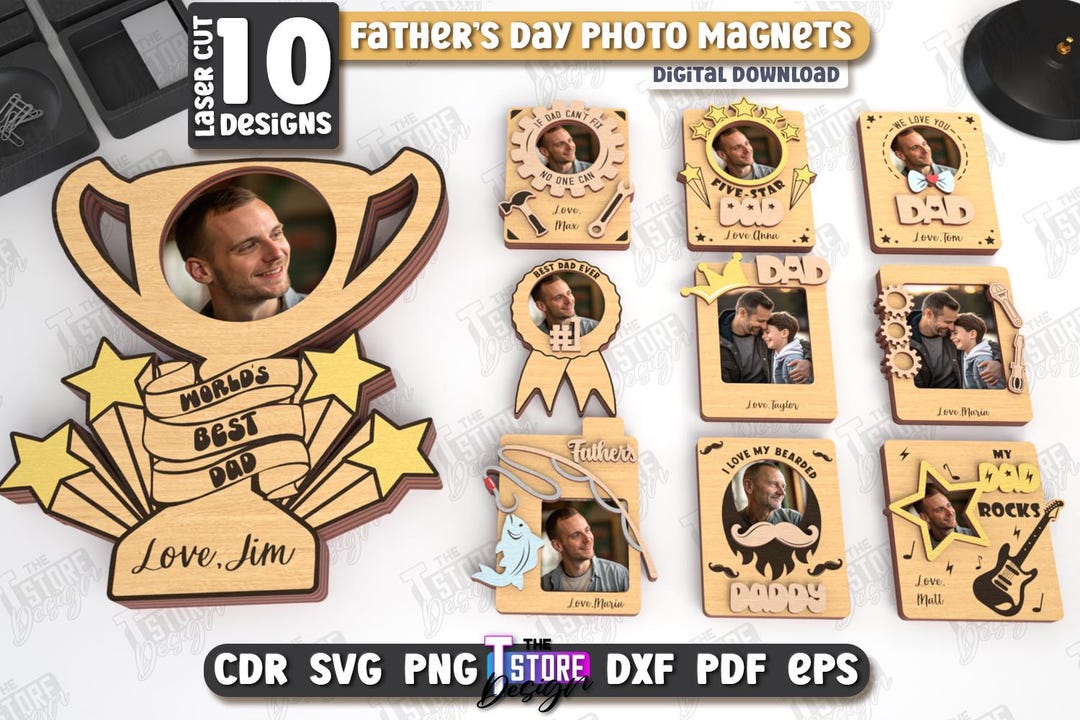 Father's Day Photo Magnets Laser Cut Bundle, Father's Day Fridge Magnet ...