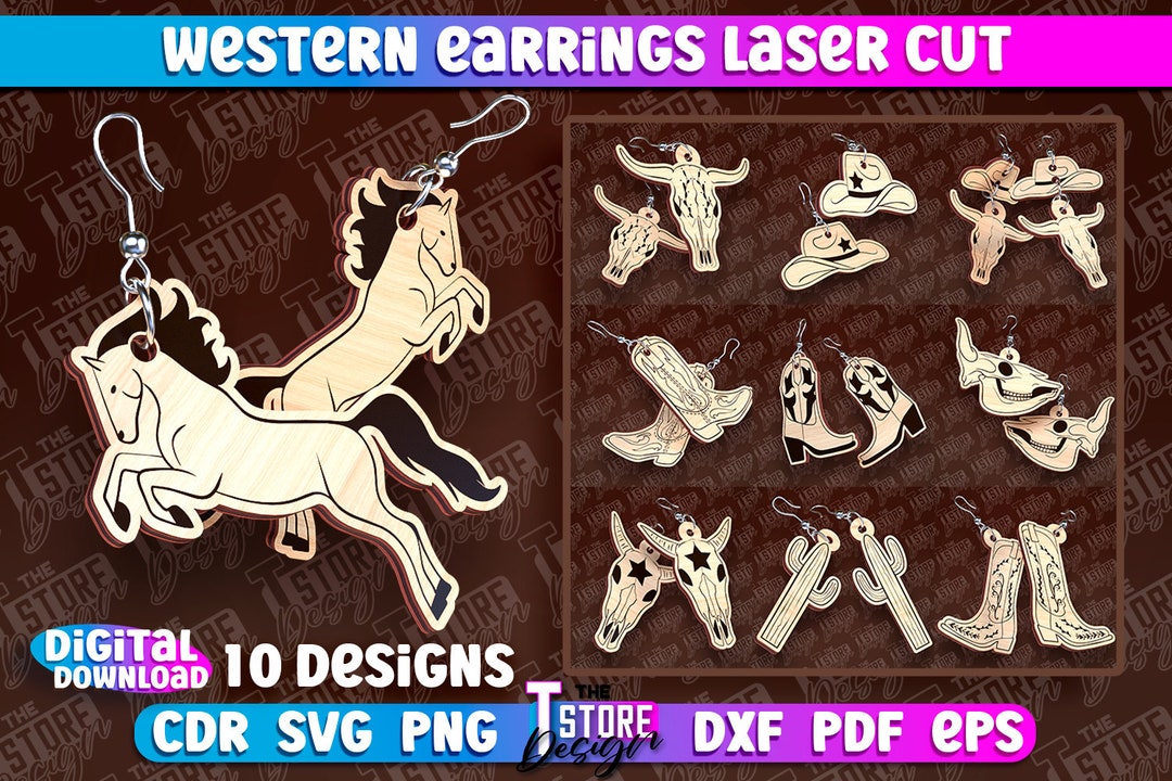 Western Earrings Laser Cut SVG | Western Cowboy Boots Earrings SVG ...