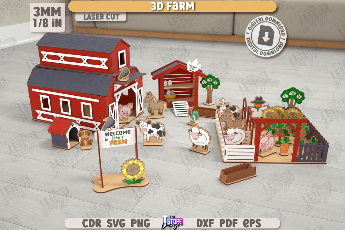 3d Farm Toy Set Laser Cut Bundle, Farm Yard Laser Cut, Barn Model Svg ...
