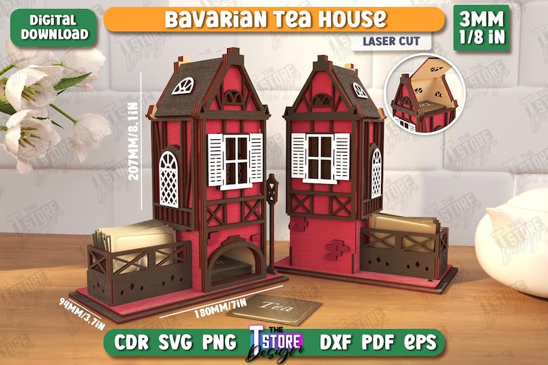 Bavarian Tea Houses Laser Cut Bundle, Tea Bag Dispenser, Bavarian House ...