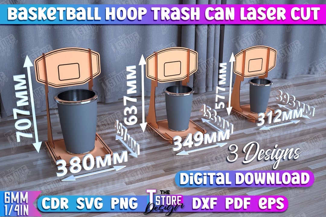 Basketball Hoop Trash Can Laser Cut, Office Basketball Trash Can ...