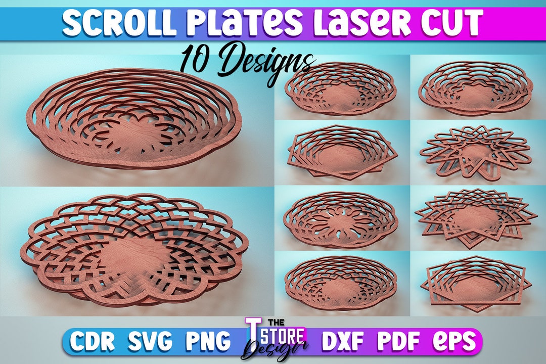 Scroll Plates Laser Cut SVG Bundle | Scroll Plates SVG Design | Laser ...