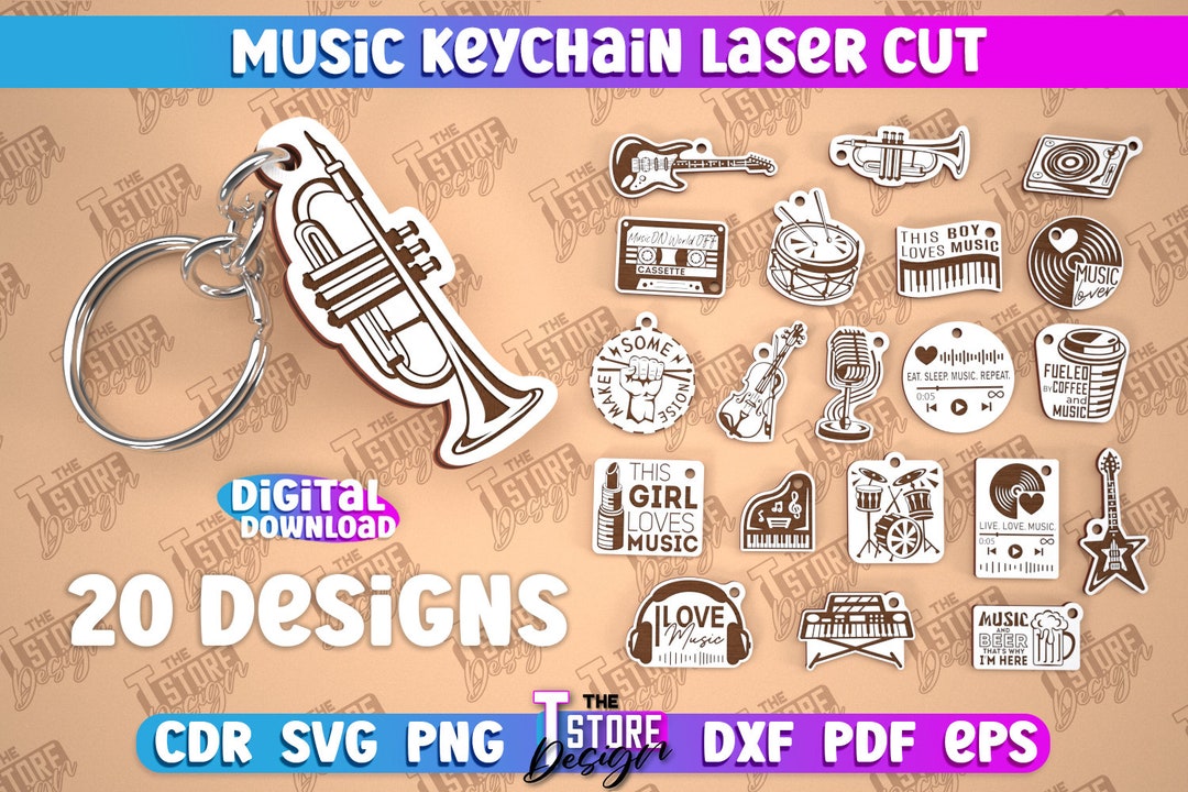 Music Keychain Laser Cut, Musical Wooden Keyring, Personalized Song ...