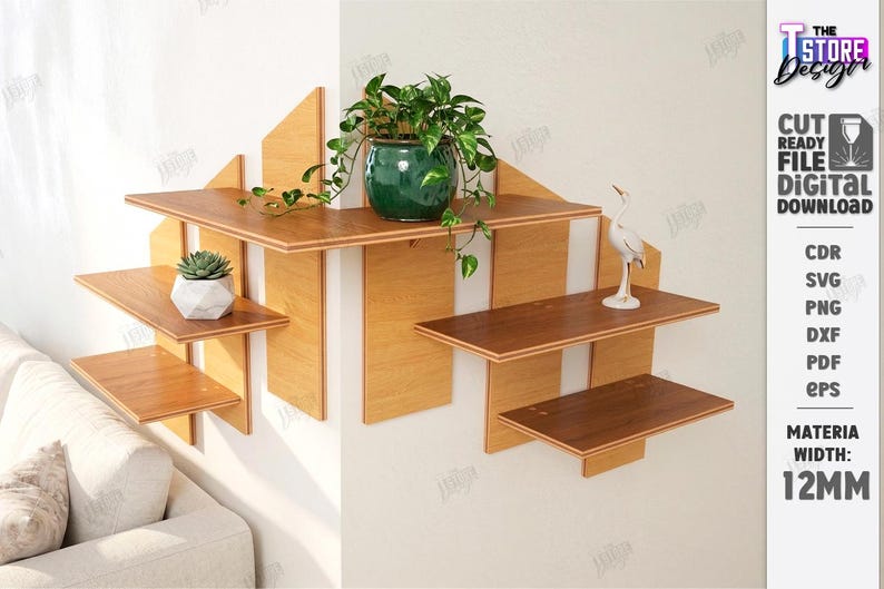 Corner Shelf SVG Laser Cut - Wall Mounted Shelf - Modern Home Decor ...
