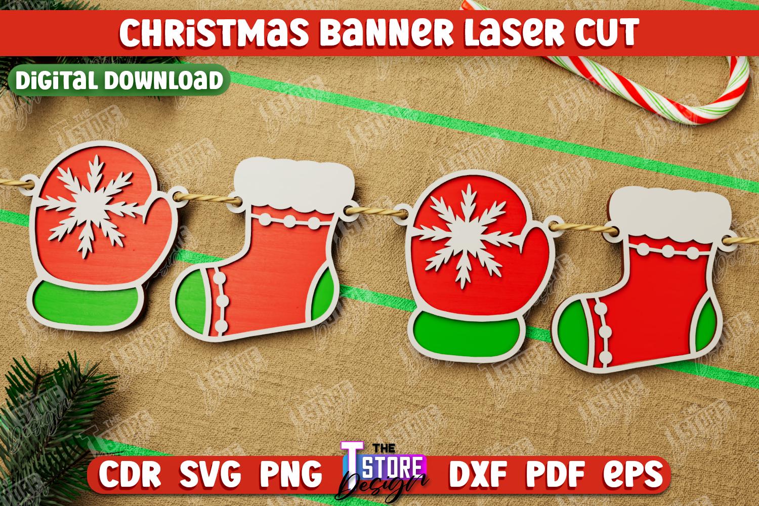 3D Christmas Banners Laser Cut Bundle, Xmas Layered Garland Laser Cut ...