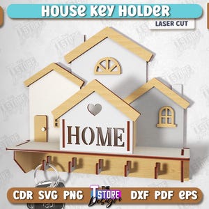 House Key Holder Laser Cut Bundle, House Shaped Key Hangers, Keychain ...